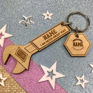 Personalised Spanner Keyring "nuts ABOUT You" Wrench Keychain, Laser ...