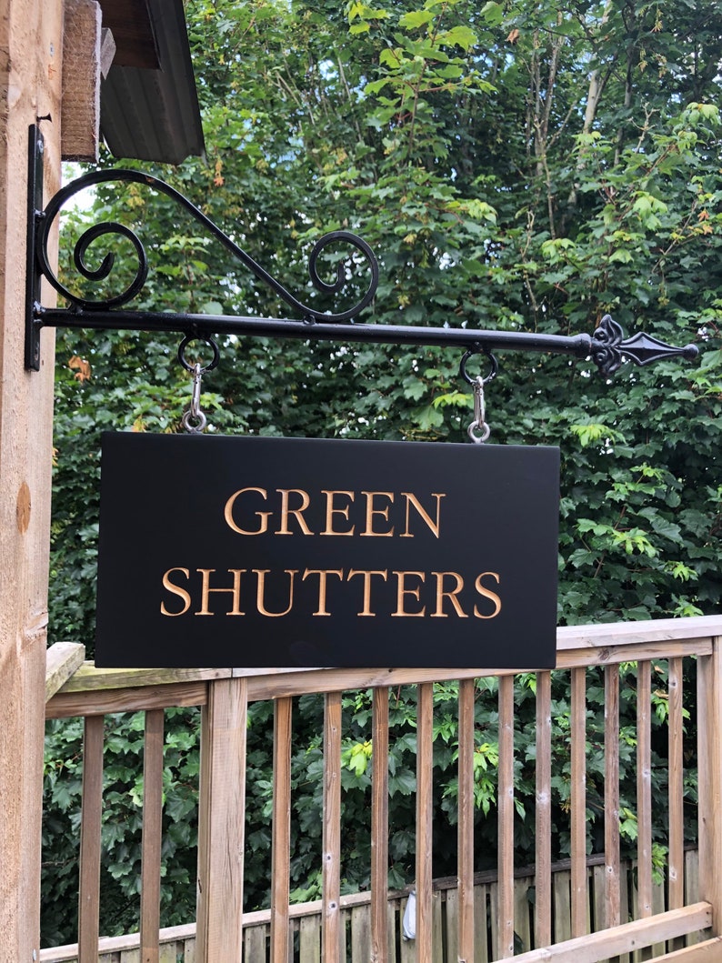 Double Sided Hanging Slate House Sign With Wrought Iron Steel | Etsy UK