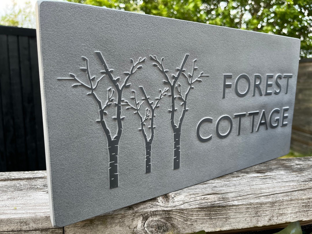 Relief Engraved Slate House Sign With Tree Design 400x200mm Size - Etsy UK