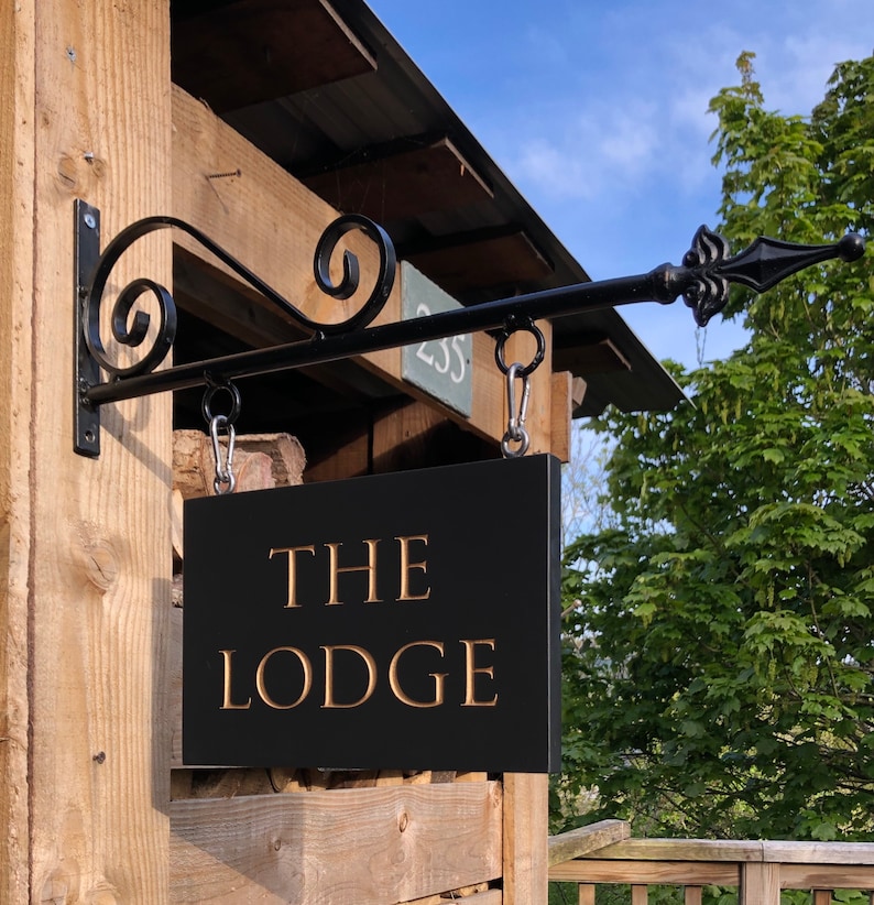 Double Sided Hanging Slate House Sign With Wrought Iron Steel - Etsy UK