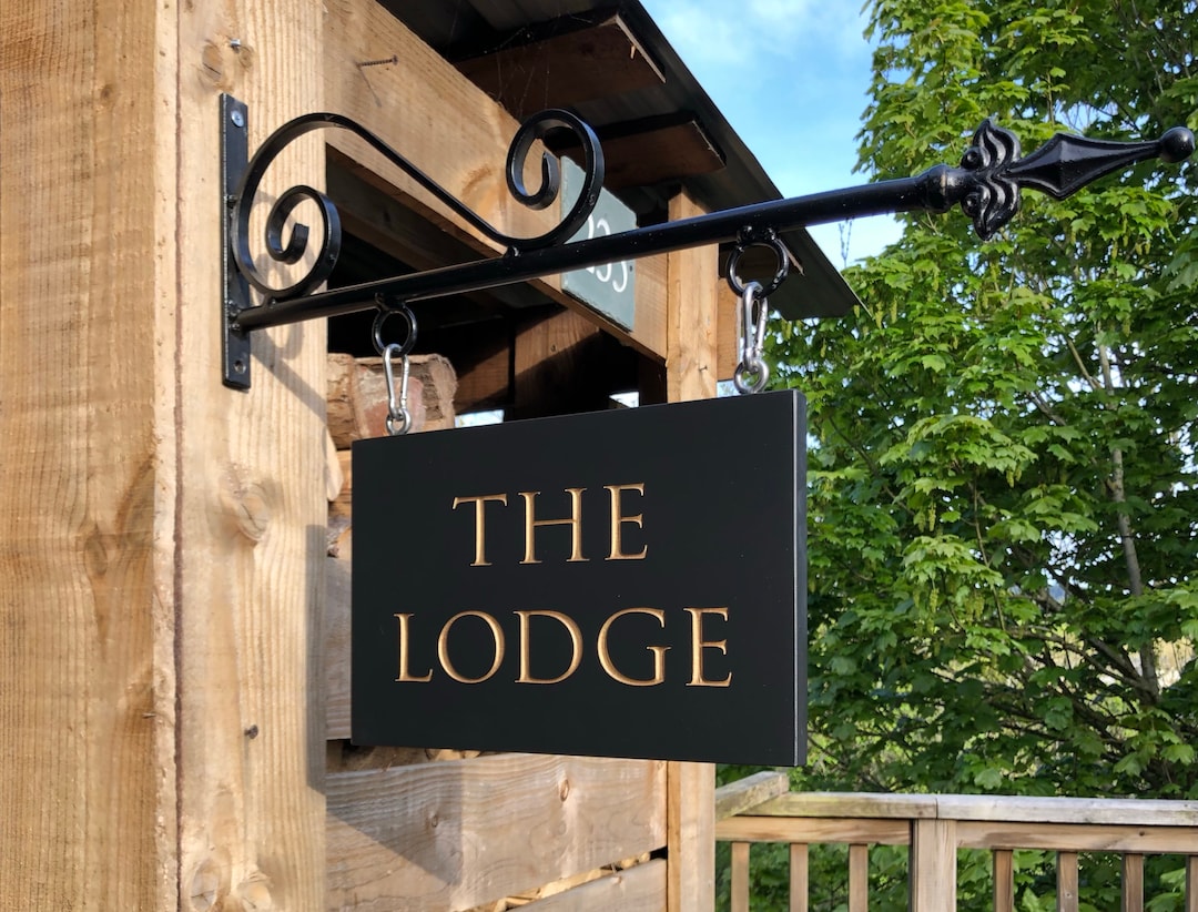 Double Sided Hanging Slate House Sign Various Sizes With Wrought Iron ...