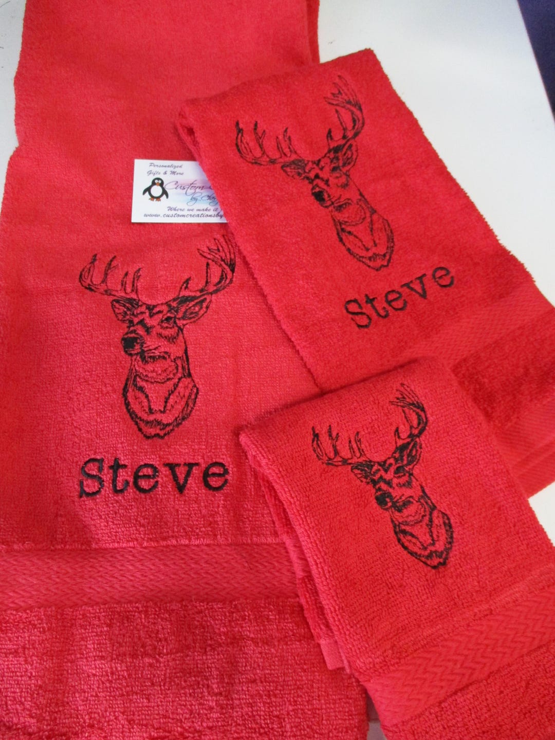 Custom Deer Head Bath Towel Set, Personalized Buck Towel Set, Custom ...