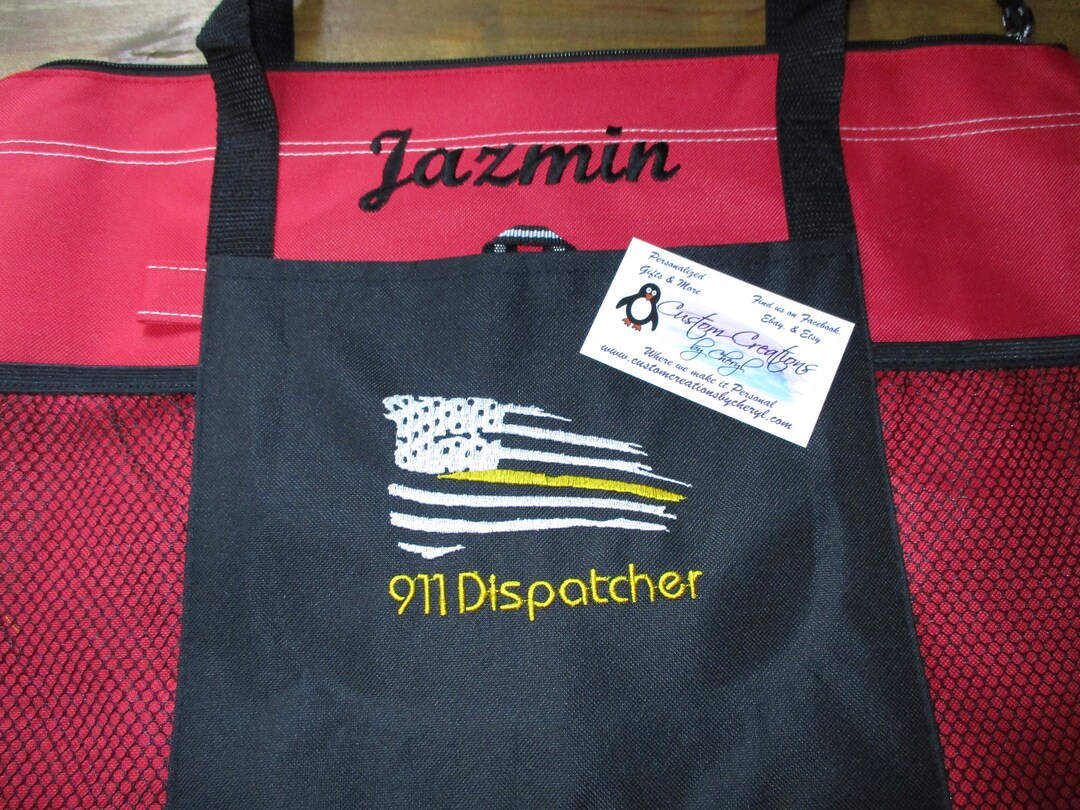 Dispatch Yellow Gold Line Flag Personalized Tote Bag, Custom Dispatcher ...
