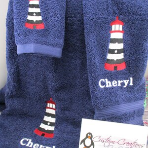 Lighthouse Nautical 3 Piece Personalized Bath, Hand, Washcloth Towel ...
