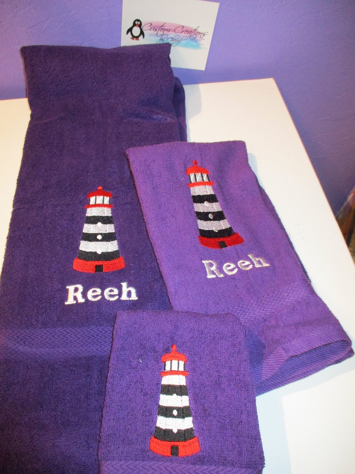 Lighthouse Nautical 3 Piece Personalized Bath, Hand, Washcloth Towel ...