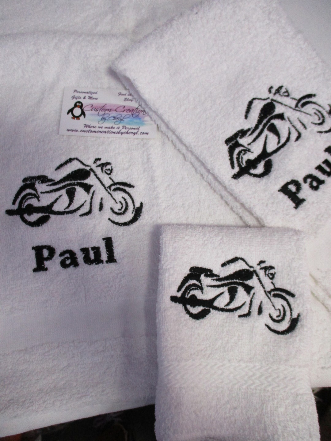 Motorcycle Sketch Personalized 3 Piece Bath Towel, Hand Towel ...