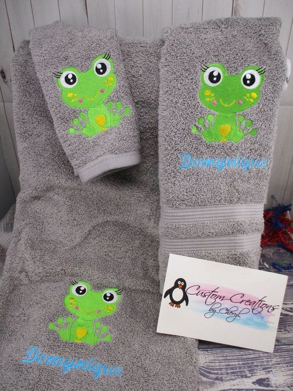 Cute Frog Personalized 3 Piece Towel Set Bath Towel Hand | Etsy