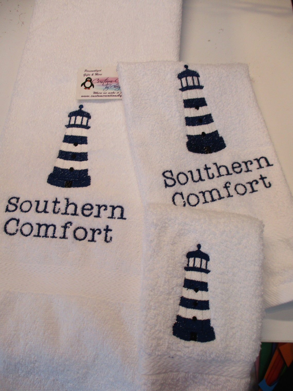 Lighthouse Nautical 3 Piece Personalized Bath, Hand, Washcloth Towel ...