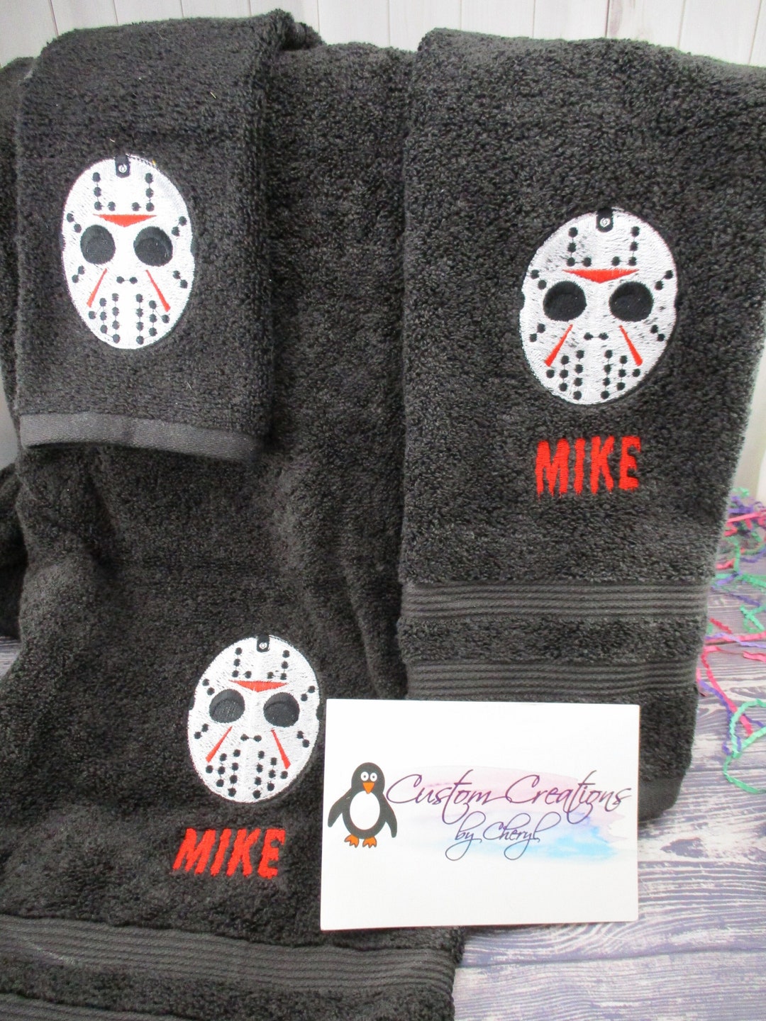 Custom Horror Hockey Mask Towel Set, Personalized Horror Bath Towel Set ...
