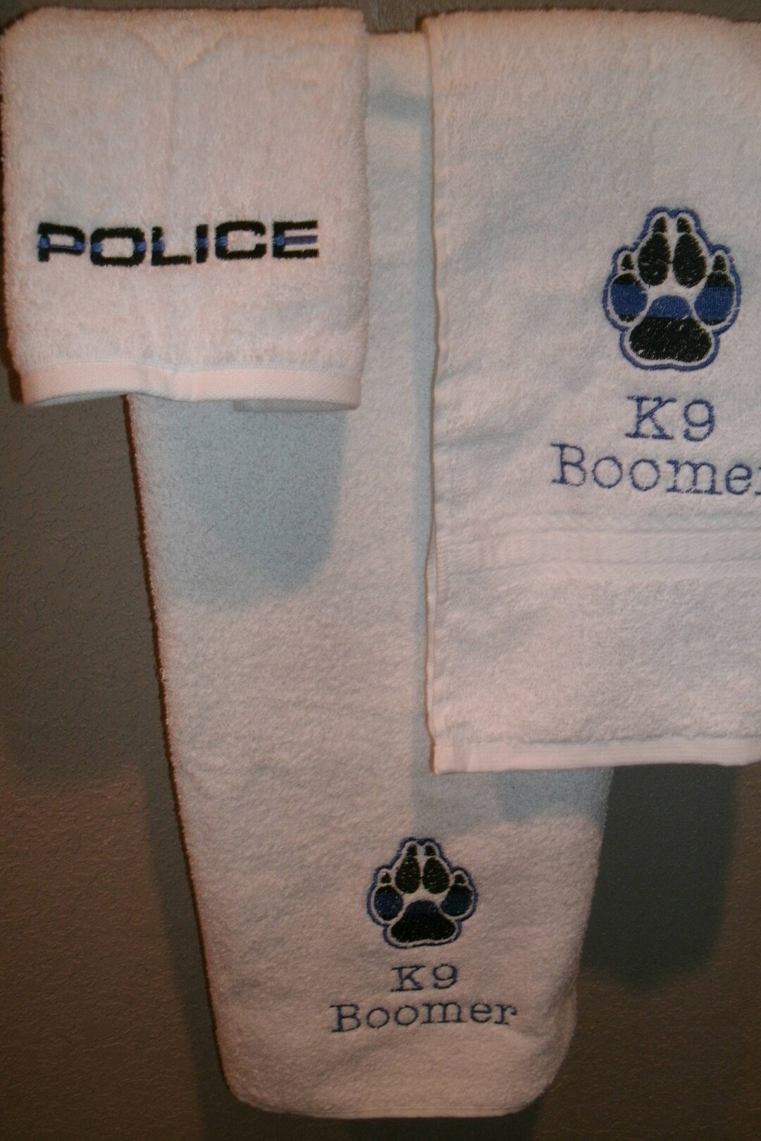 Police Blue Line K9 Paw Thin Blue Line Personalized 3 Piece Bath Towel ...