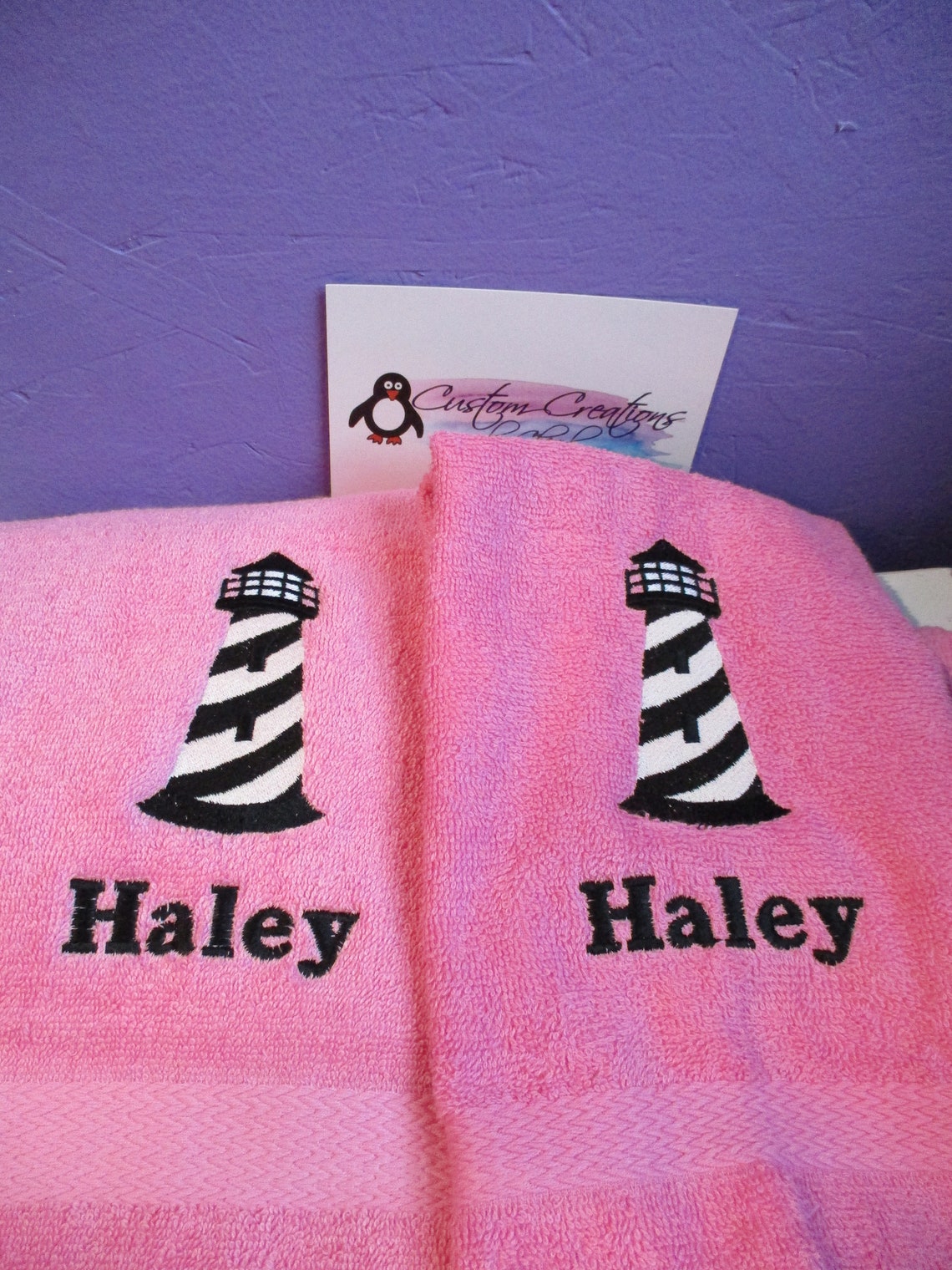 Custom Lighthouse Hand Towels, Slanted Striped Lighthouse Hand Towels ...