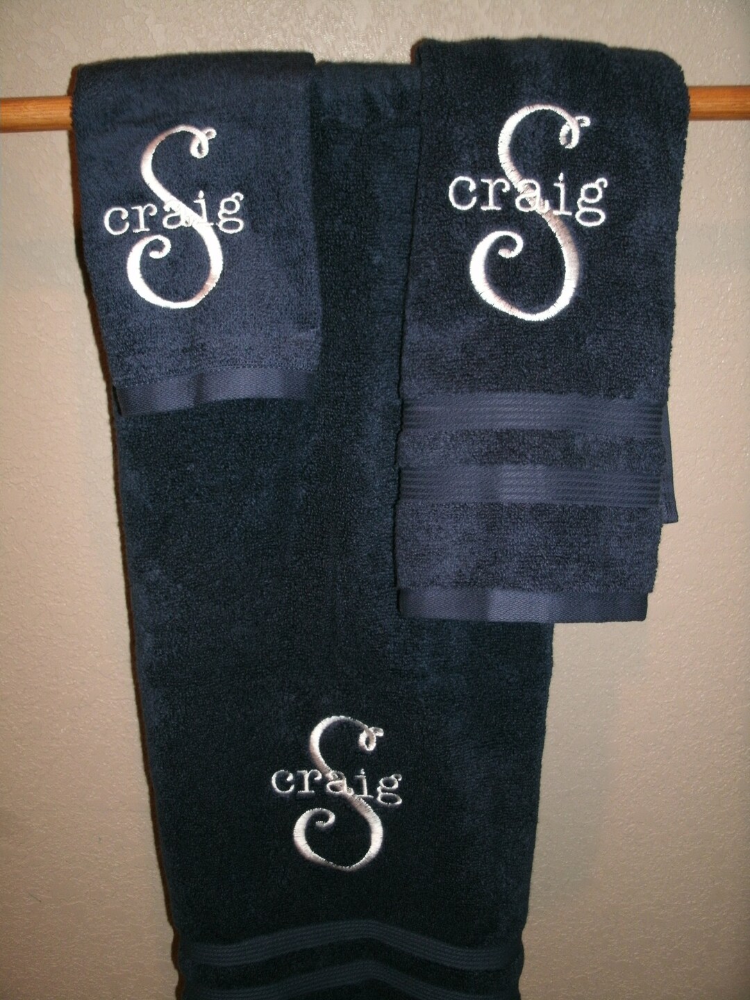 Monogram Stylish Script Letter Initial Personalized 3 Piece Bath Towel ...