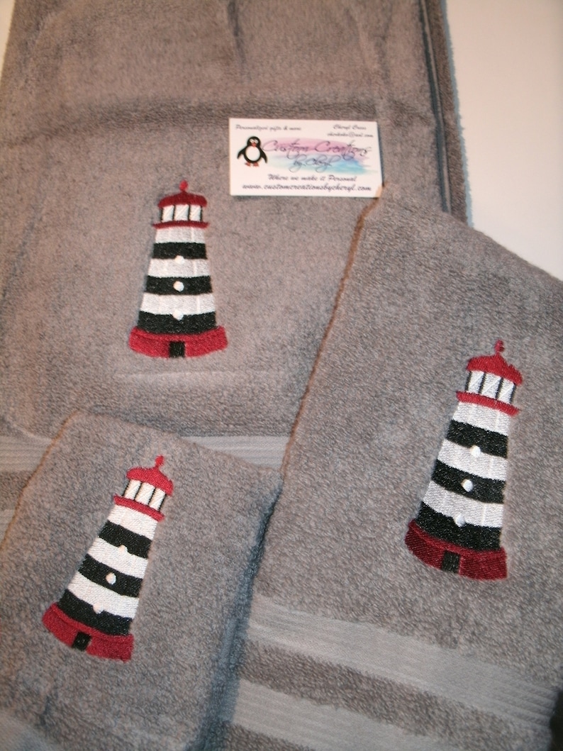 Lighthouse Nautical 3 Piece Personalized Bath, Hand, Washcloth Towel ...