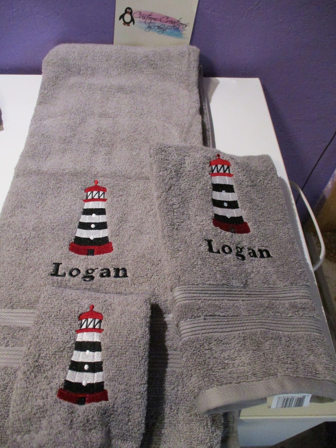 Lighthouse Nautical 3 Piece Personalized Bath, Hand, Washcloth Towel ...