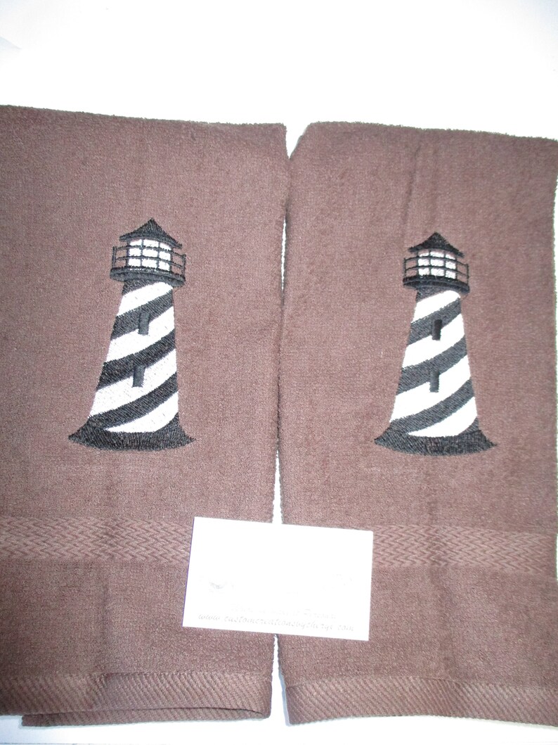 Custom Lighthouse Hand Towels, Slanted Striped Lighthouse Hand Towels ...