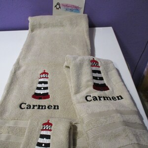 Lighthouse Nautical 3 Piece Personalized Bath, Hand, Washcloth Towel ...