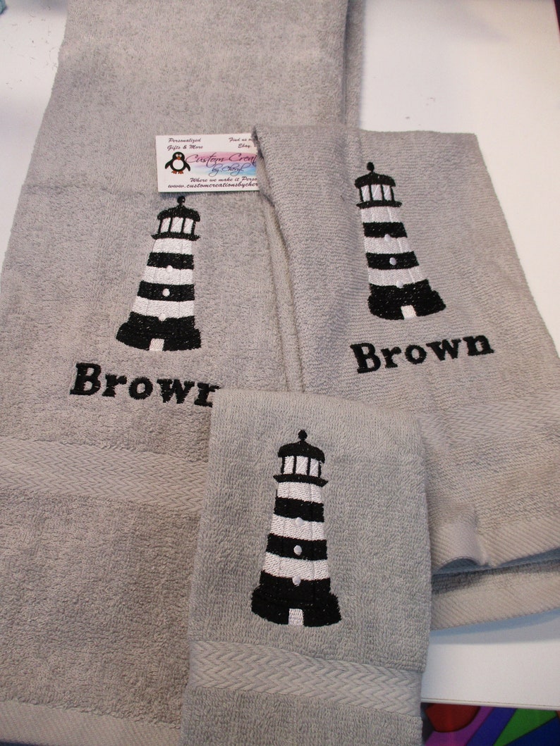 Lighthouse Nautical 3 Piece Personalized Bath, Hand, Washcloth Towel ...
