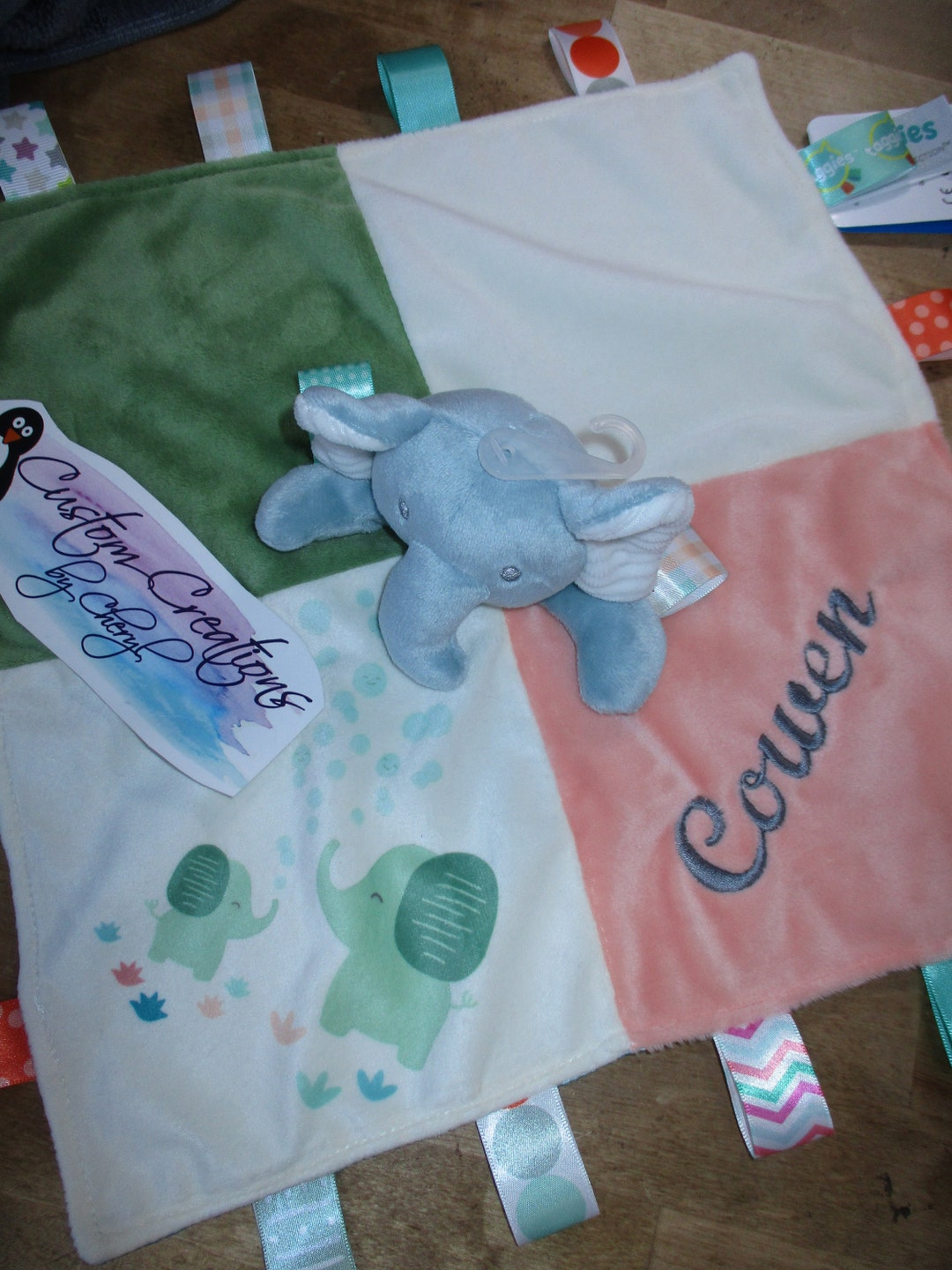 Custom Elephant Taggie Security Blanket, Personalized Elephant Security ...