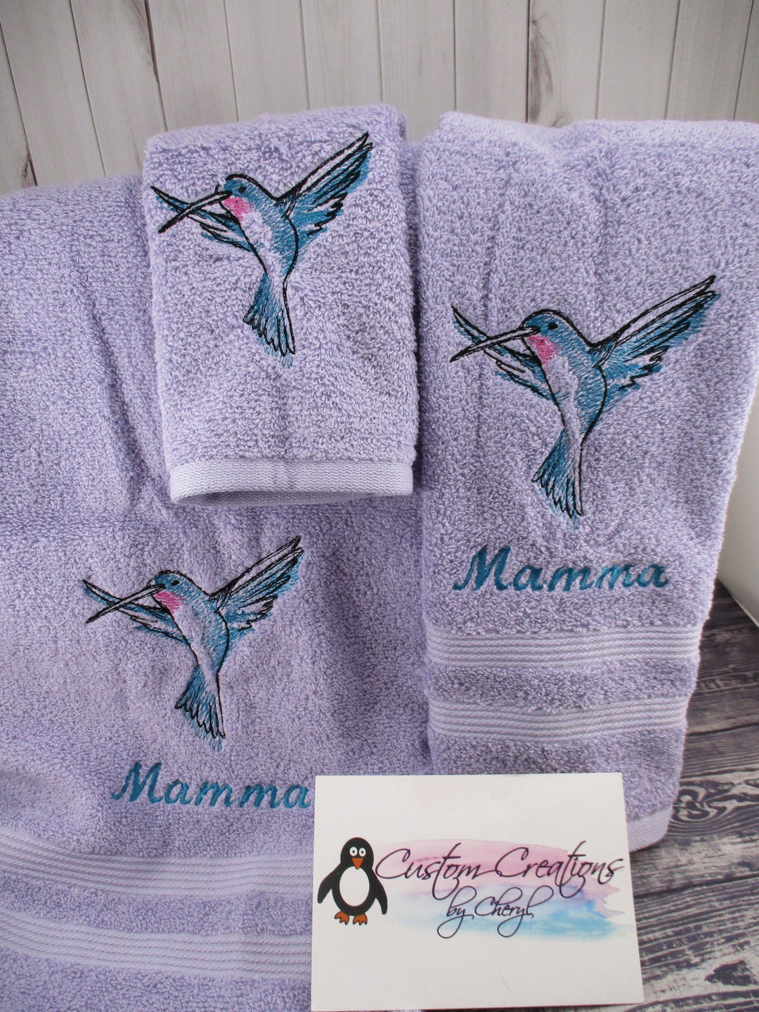 Hummingbird Watercolor Personalized 3 Piece Bath Towel, Hand Towel ...