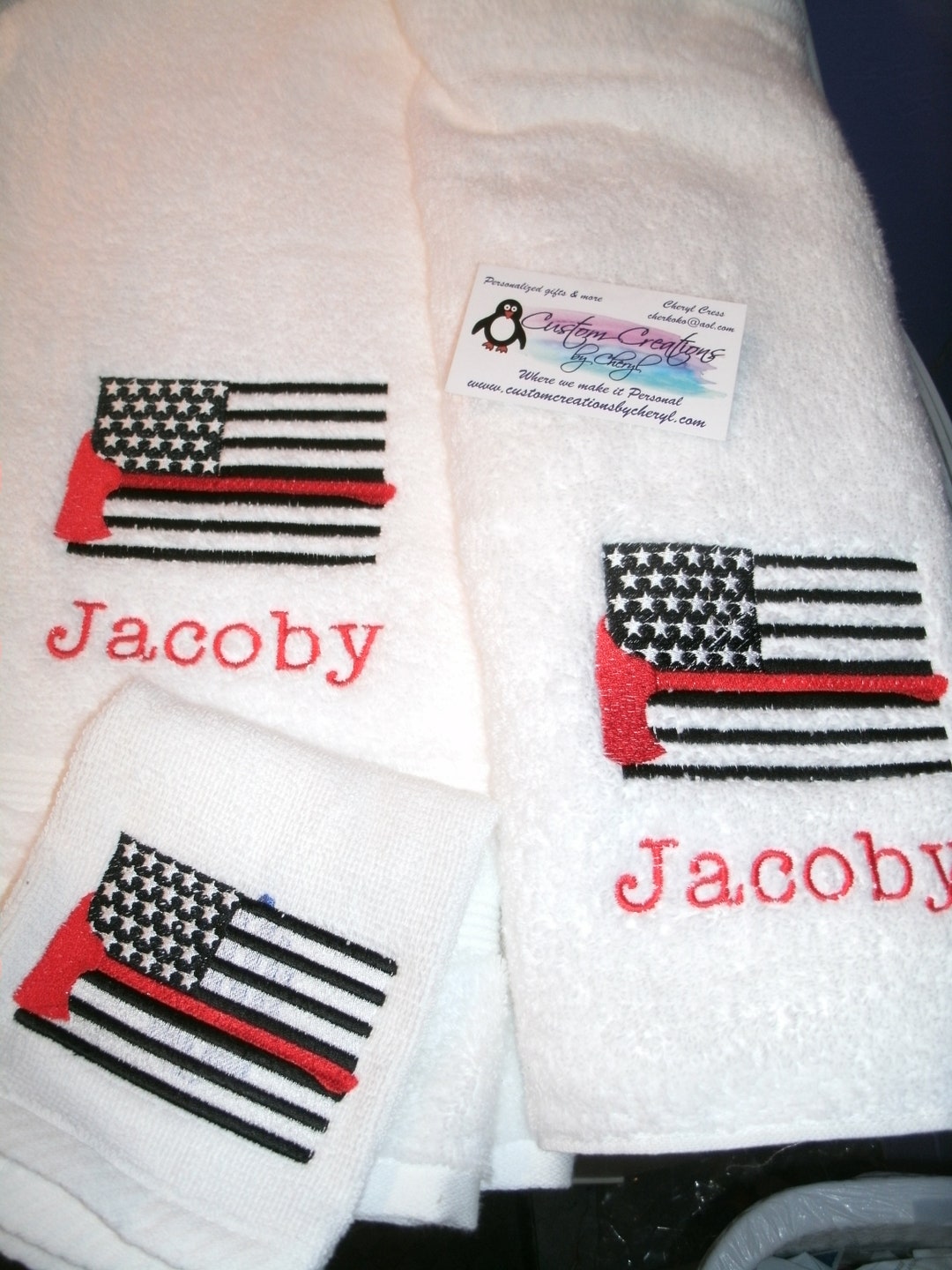 Custom Fireman Thin Red Line Ax Flag Towel Set, Personalized 3 Piece ...