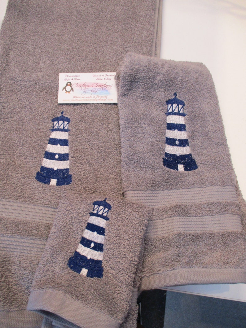 Lighthouse Nautical 3 Piece Personalized Bath, Hand, Washcloth Towel ...
