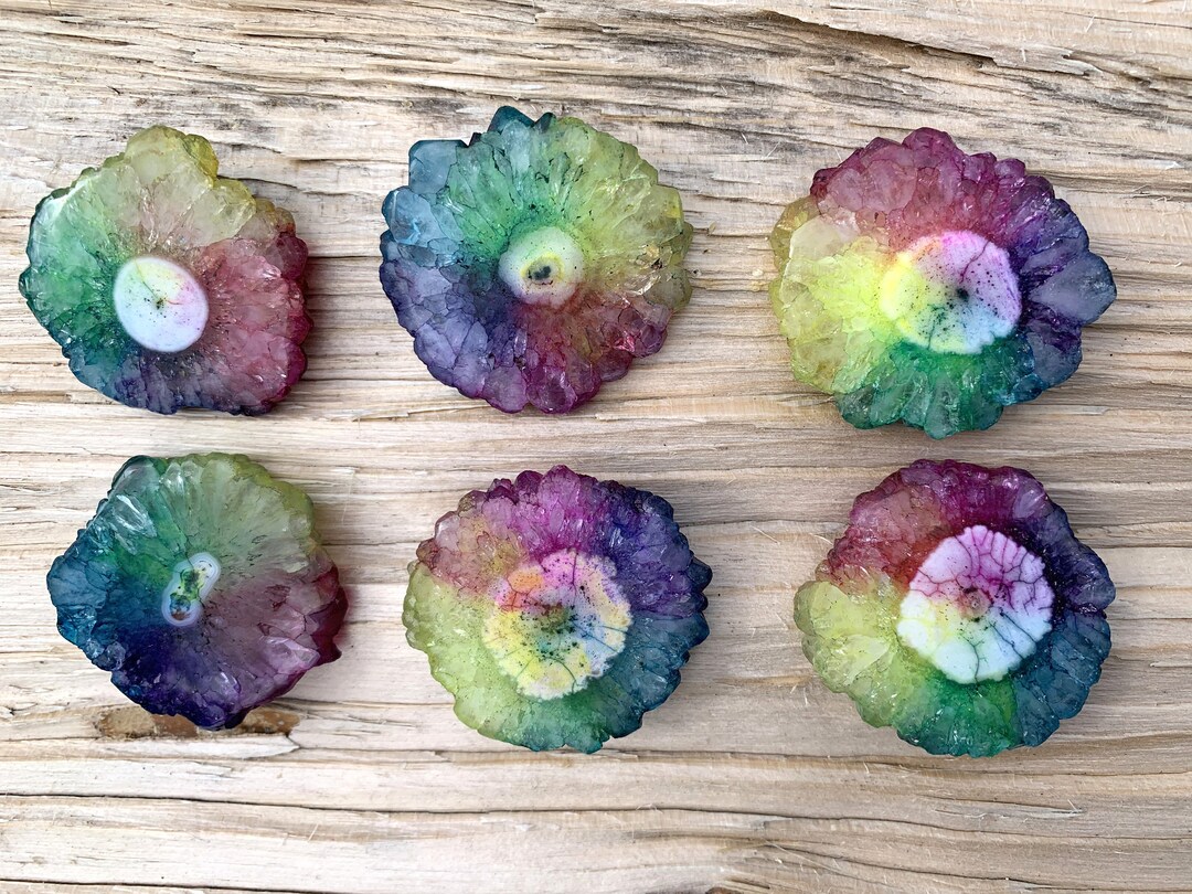 Rainbow SOLAR QUARTZ Slice Freeform Druzy Radial Rough Crystal Mineral ...