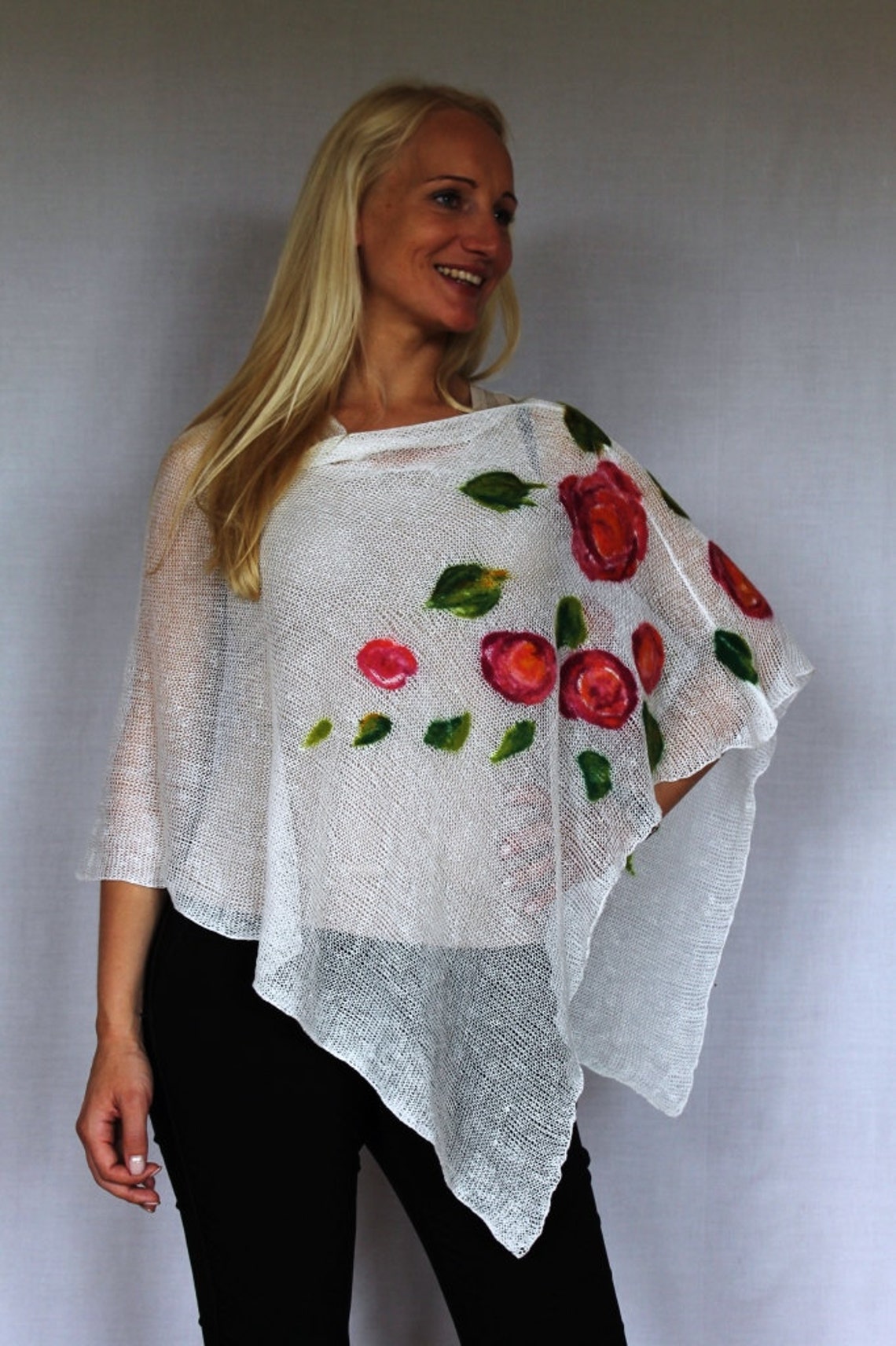 Pure Linen Pancho Cape White Wrap Poncho Linen Sweater Pancho Linen ...
