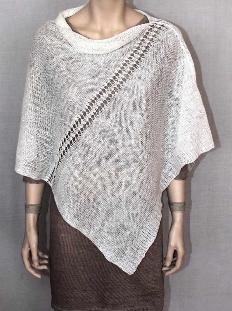 Ponchos d’été femmes poncho en lin pur Lin lait blanc écharpe tricotée ...