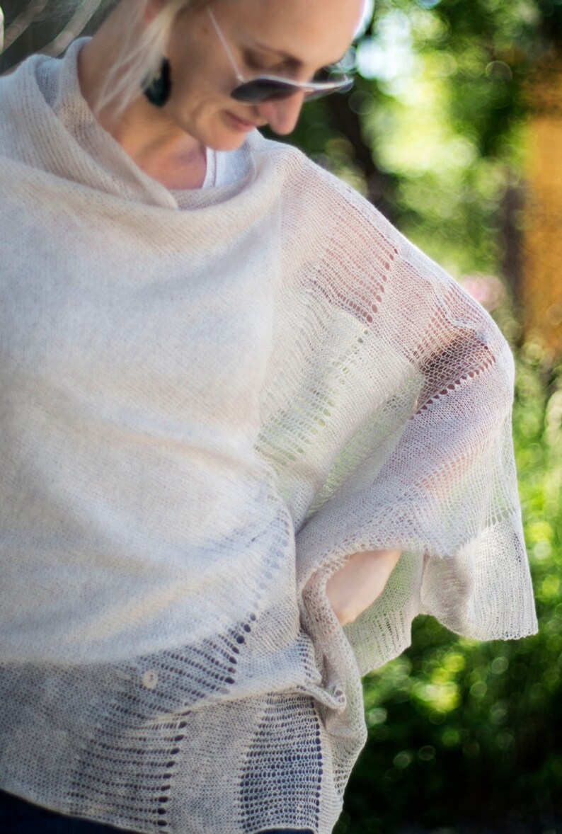 Summer Ponchos Women Pure Linen Poncho Linen Grey Knitted Scarf White ...