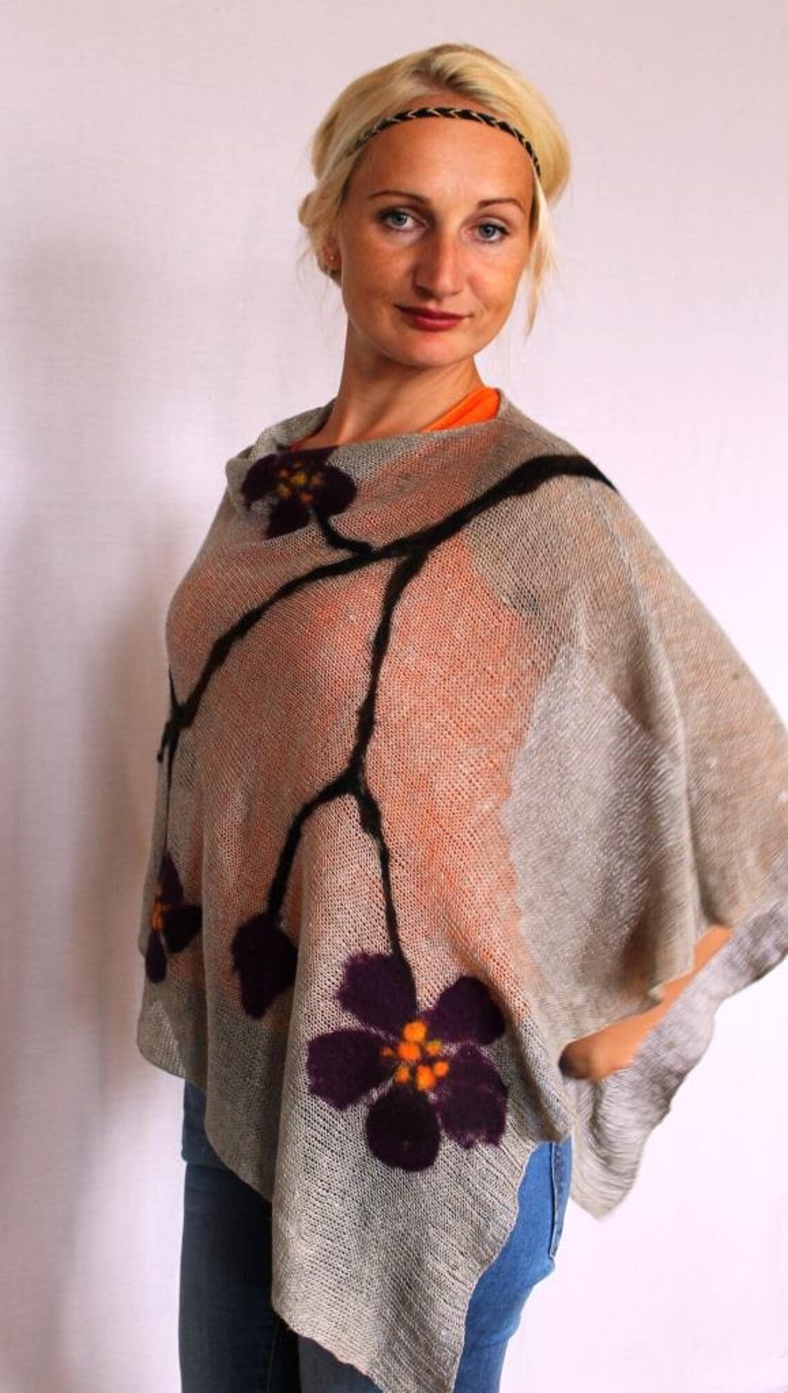 Pure Linen Pancho Cape Gray Wrap Poncho Linen Sweater Pancho Linen Cape ...