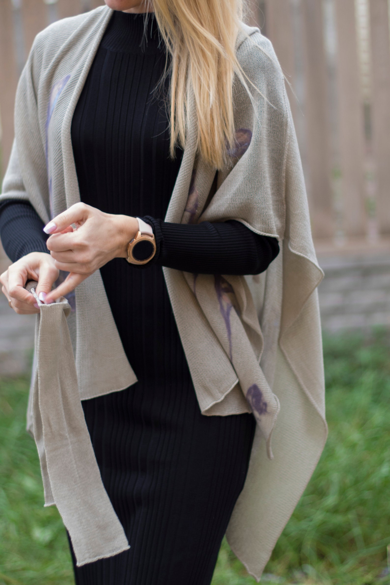 Open Front Poncho Oversize Wool Cotton Capes Knitted Coat Ivory Color ...