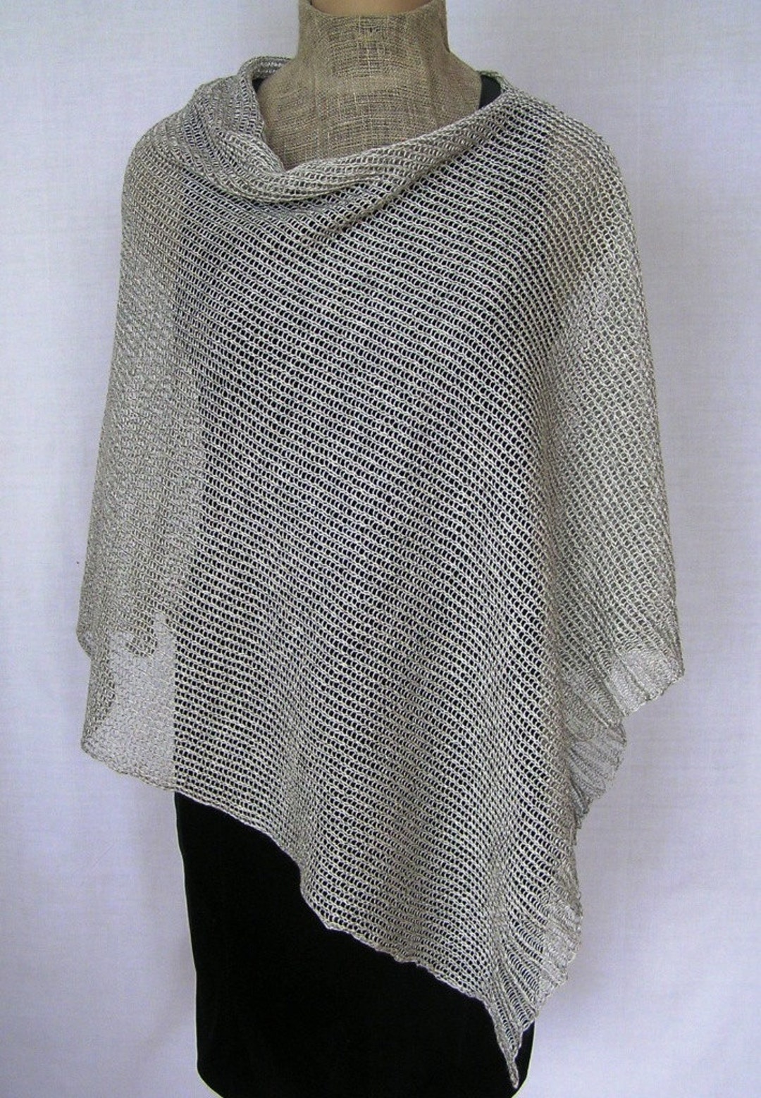 Lino puro Pancho Cape wrap poncho suéter de lino pancho lino cabo ...