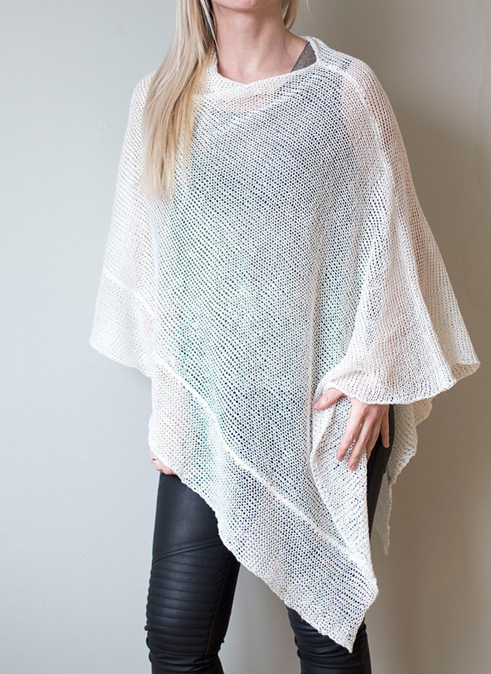 Summer Ponchos Women Pure Linen Poncho Linen White Knitted Scarf White Cape Top Wedding Summer