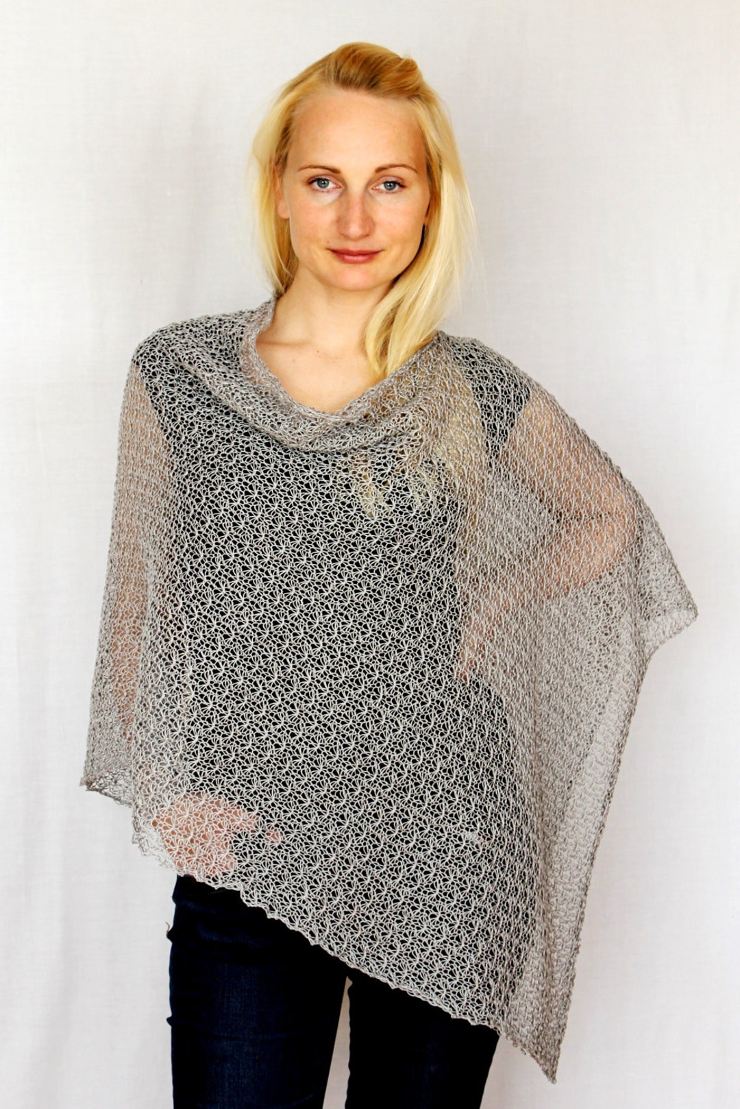 Summer Ponchos Women Pure Linen Poncho Linen White Knitted Scarf White ...