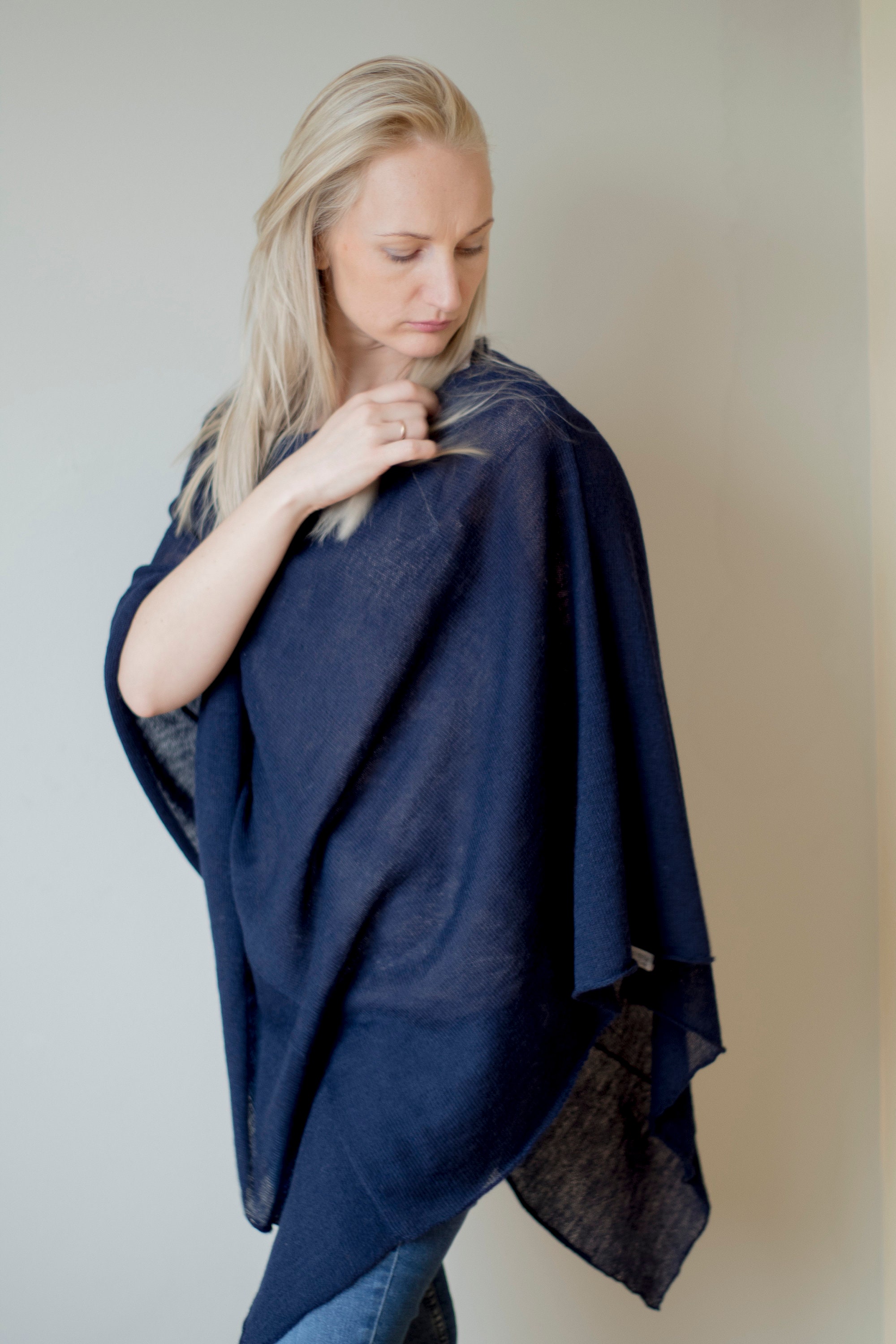 Wool Poncho, Navy Blue Poncho, Navy Blue Coat, Women's Coat, Women's ...