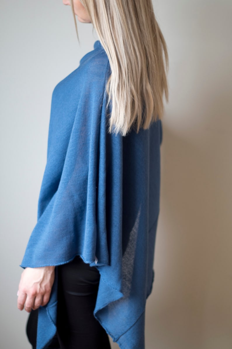 Wool Poncho, Blue Poncho, Denim Blue Coat, Women's Coat, Women's Poncho ...