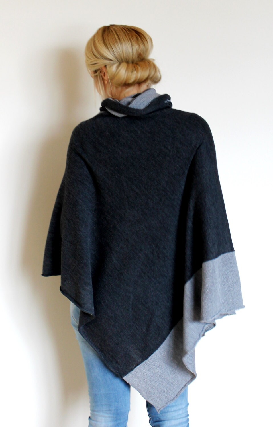 Women Poncho Gray Chunky Poncho Dark Gray Turtleneck Poncho Wool Cape ...