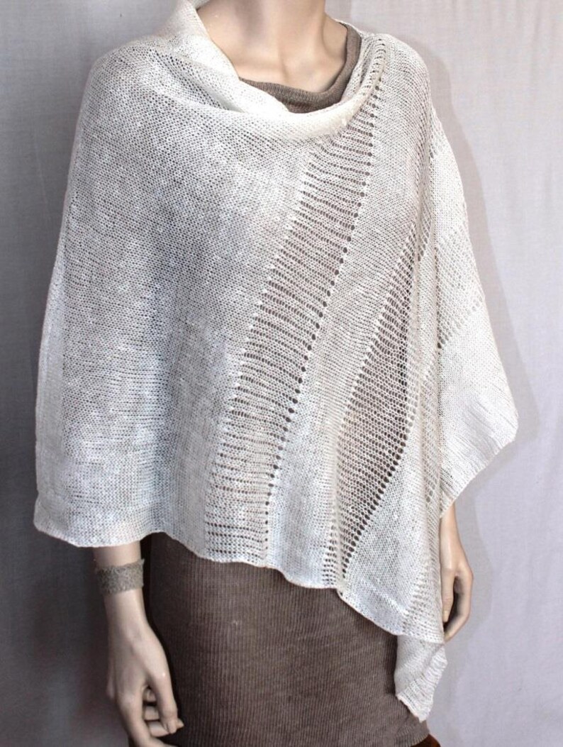 Summer Ponchos Women Pure Linen Poncho Linen Milk White Knitted Scarf ...