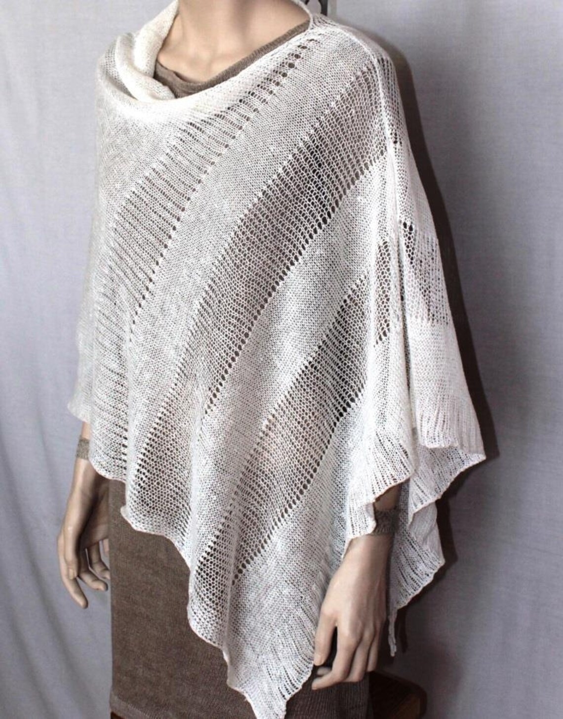 Summer Ponchos Women Pure Linen Poncho Linen Milk White Knitted Scarf ...