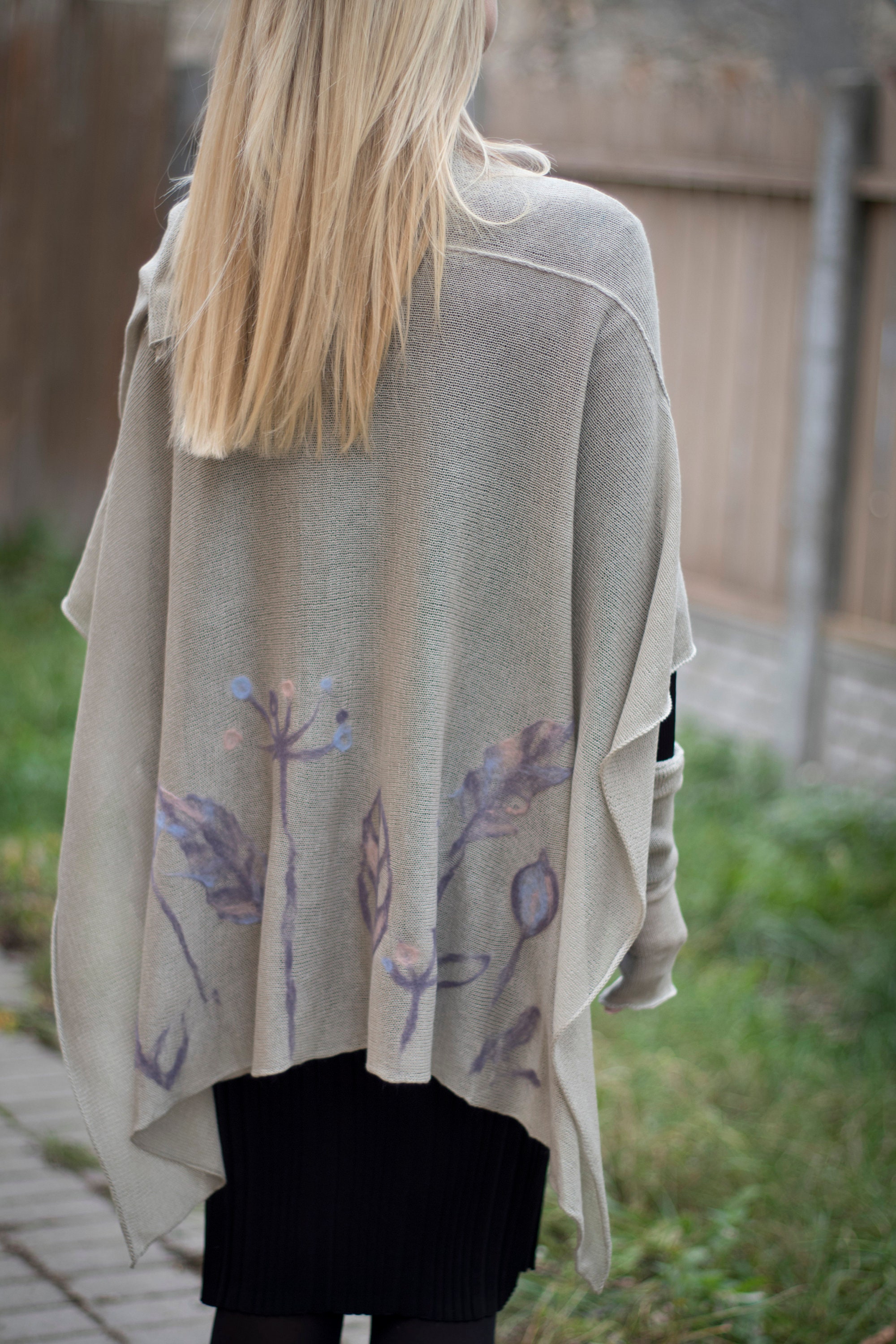 Open Front Poncho Oversize Wool Cotton Capes Knitted Coat Ivory Color ...