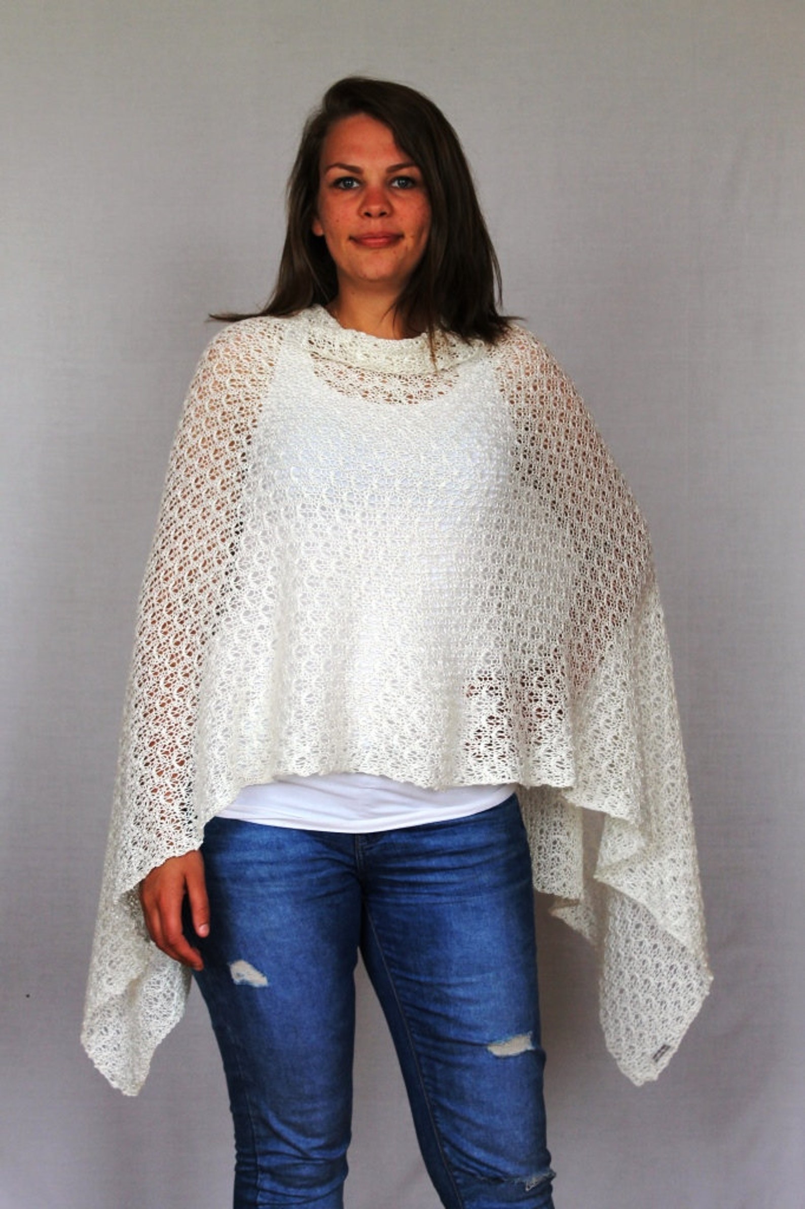 Summer Ponchos Women Pure Linen Poncho Linen White Knitted Scarf White ...