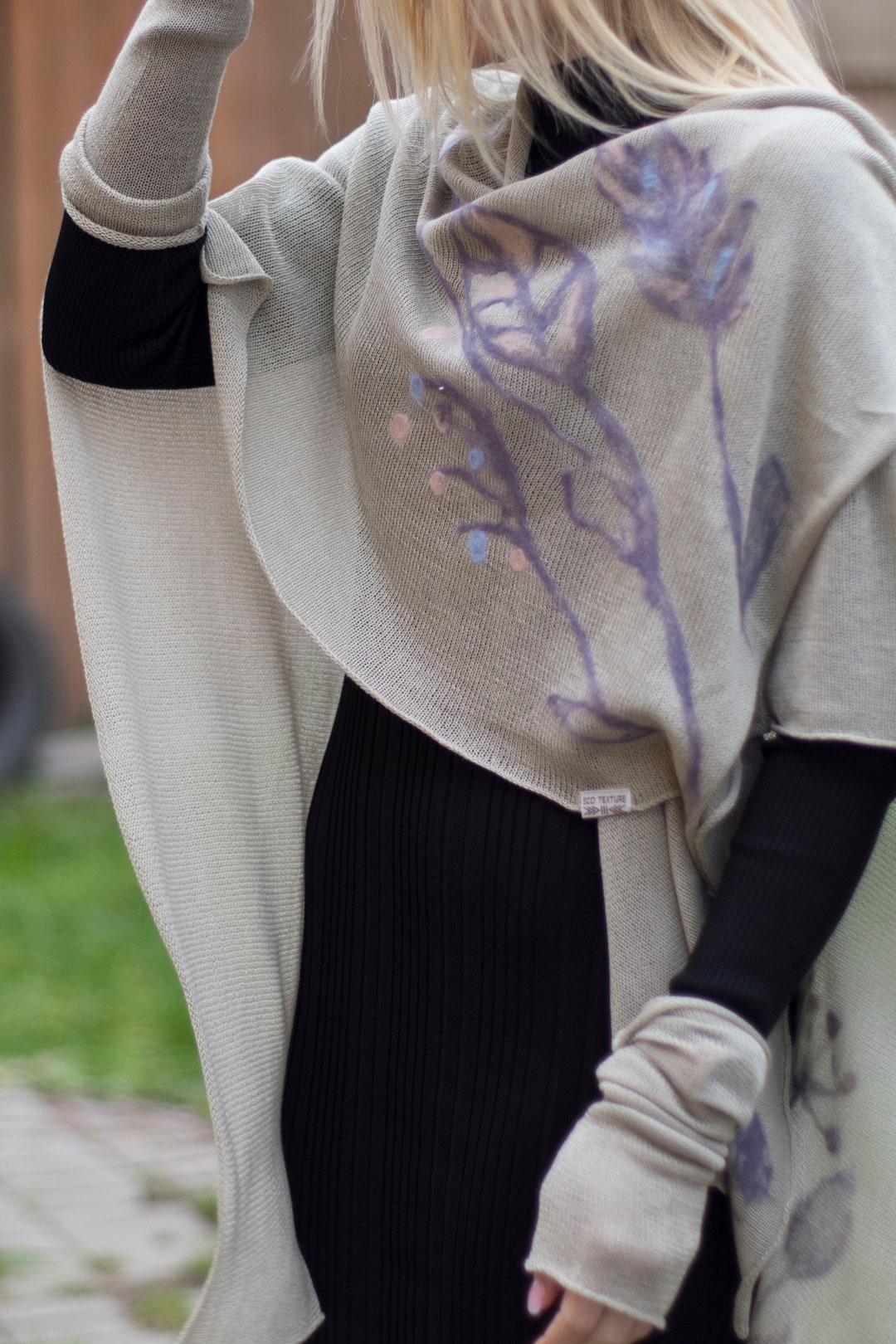 Open Front Poncho Oversize Wool Cotton Capes Knitted Coat Ivory Color ...