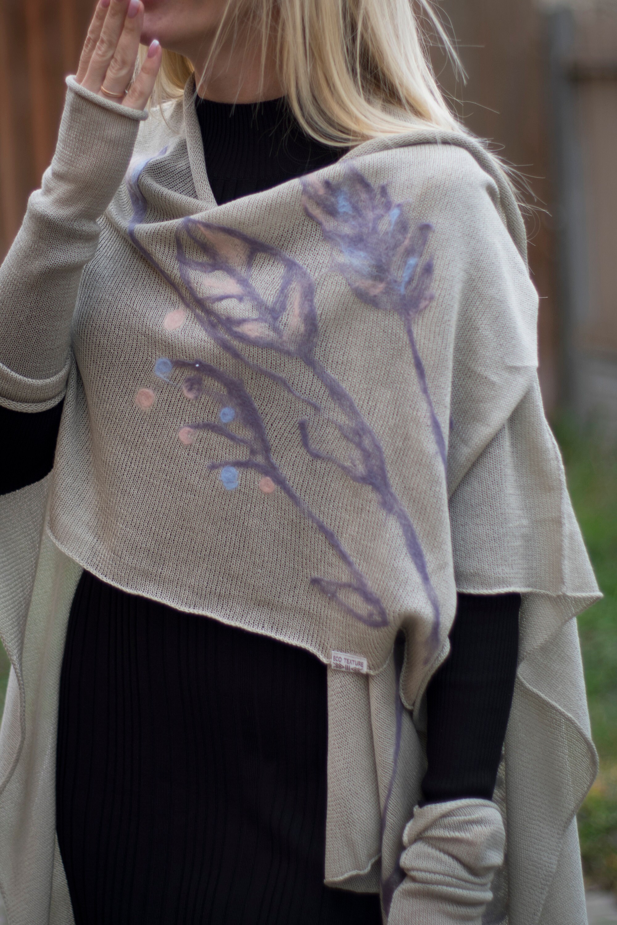 Open Front Poncho Oversize Wool Cotton Capes Knitted Coat Ivory Color ...