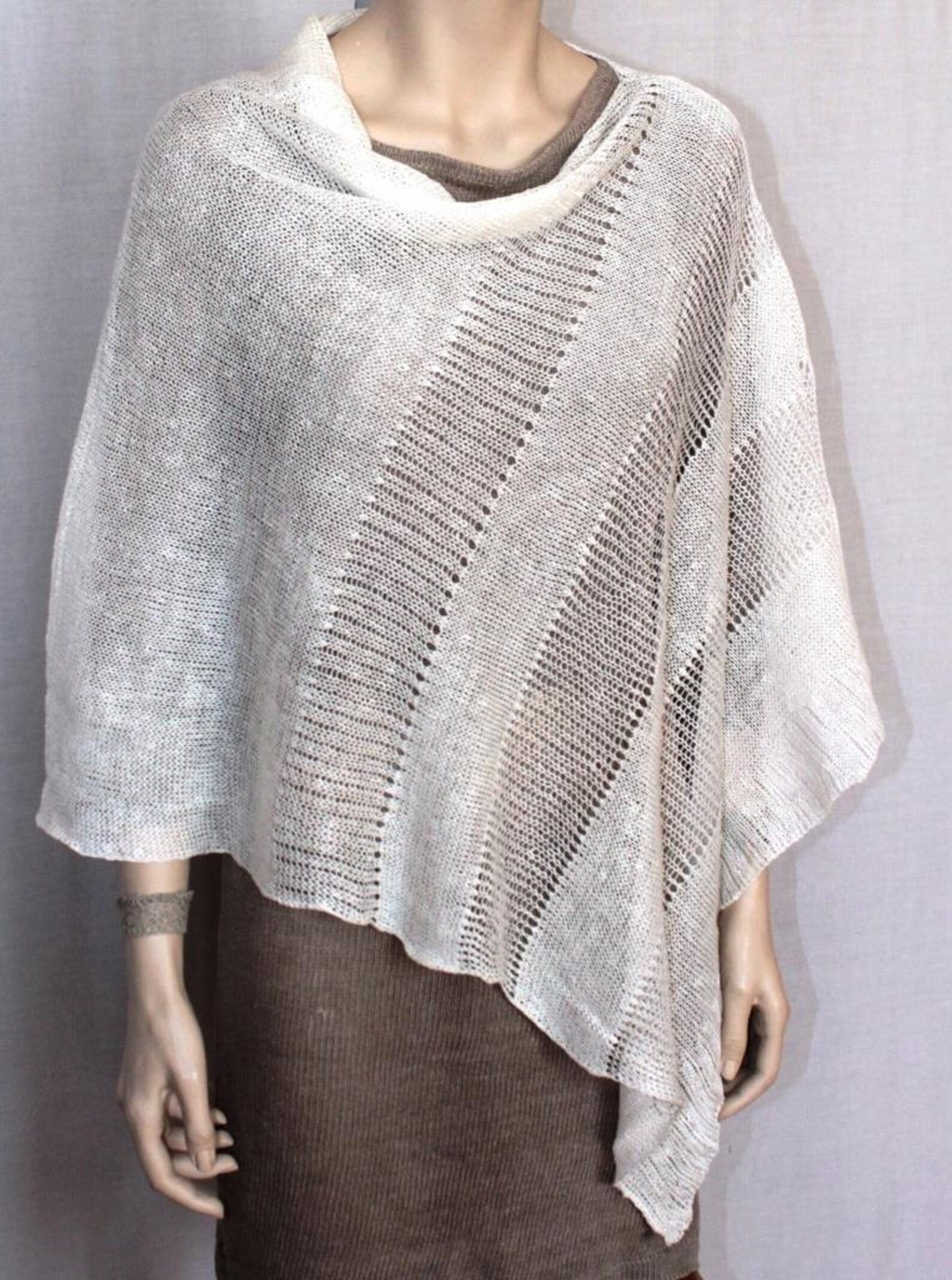 Summer Ponchos Women Pure Linen Poncho Linen Milk White Knitted Scarf ...