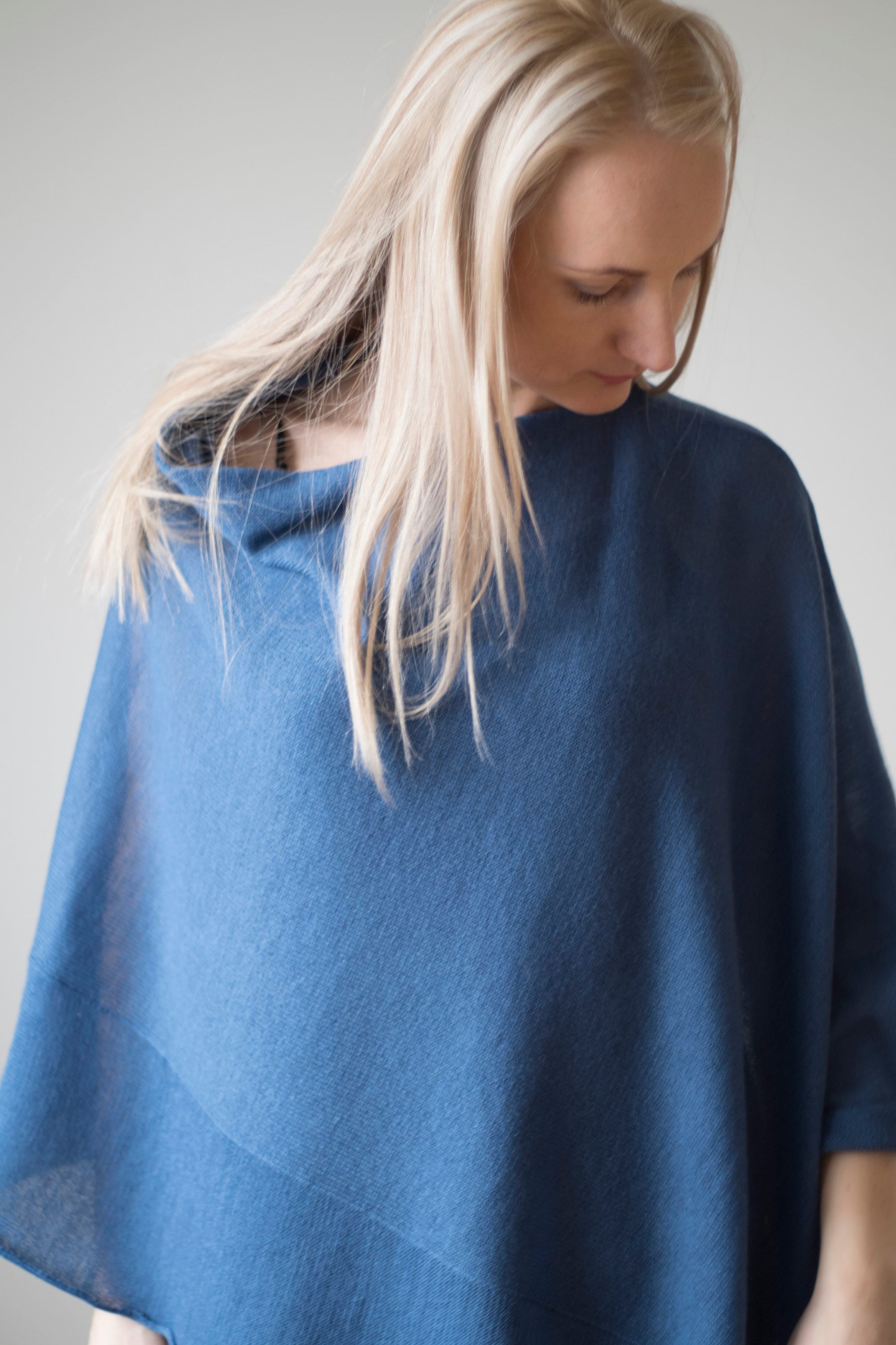 Wool Poncho, Blue Poncho, Denim Blue Coat, Women's Coat, Women's Poncho ...