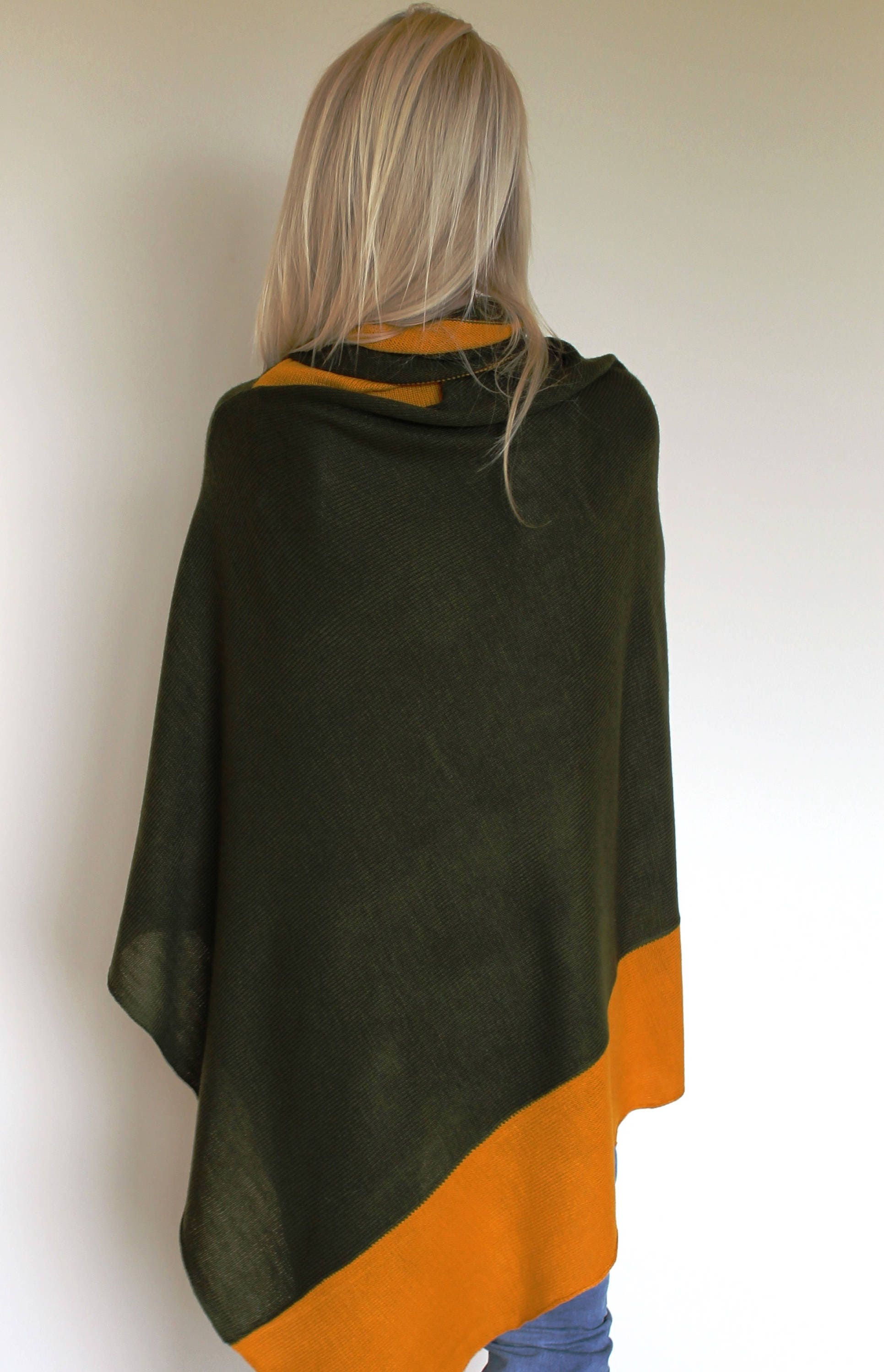 Green Poncho, Knit Poncho, Sweater Wrap, Wool Scarf, Women Sweater ...