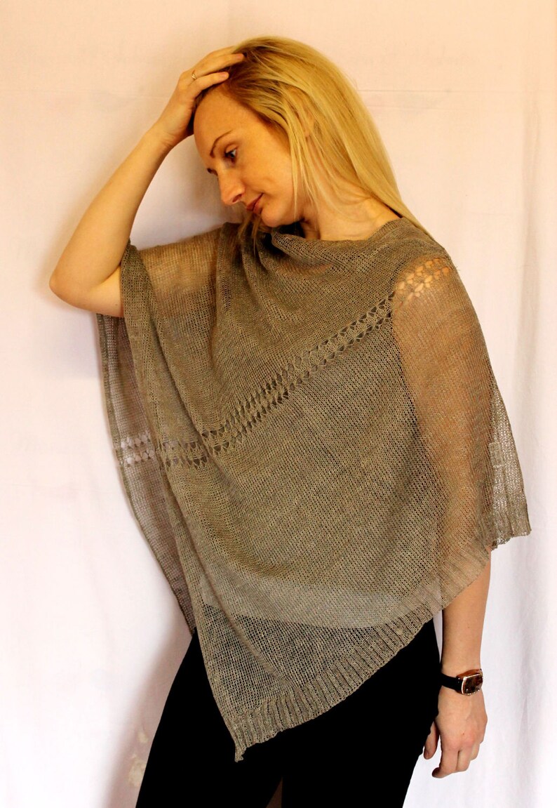 Summer Ponchos Women Pure Linen Poncho Linen Grey Knitted - Etsy UK