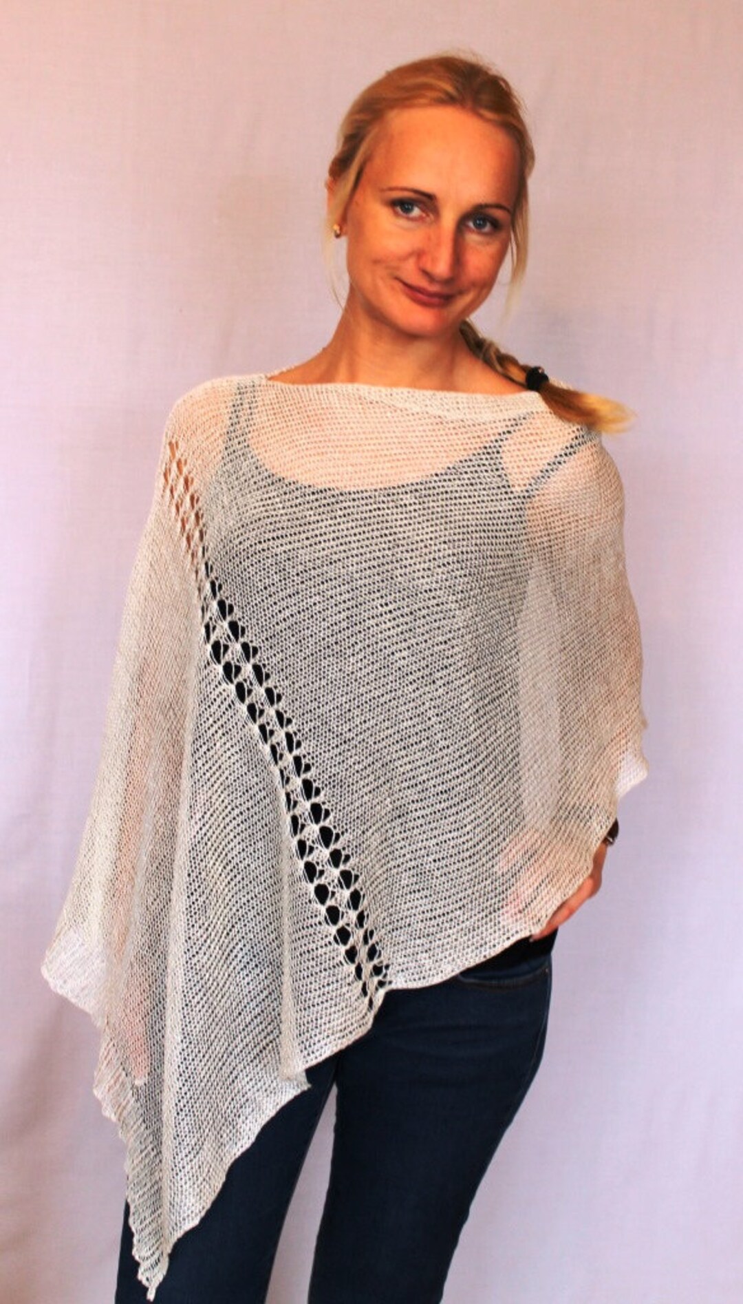 Summer Ponchos Women Ponchos Knit Linen Knits Milk White Cape Top ...