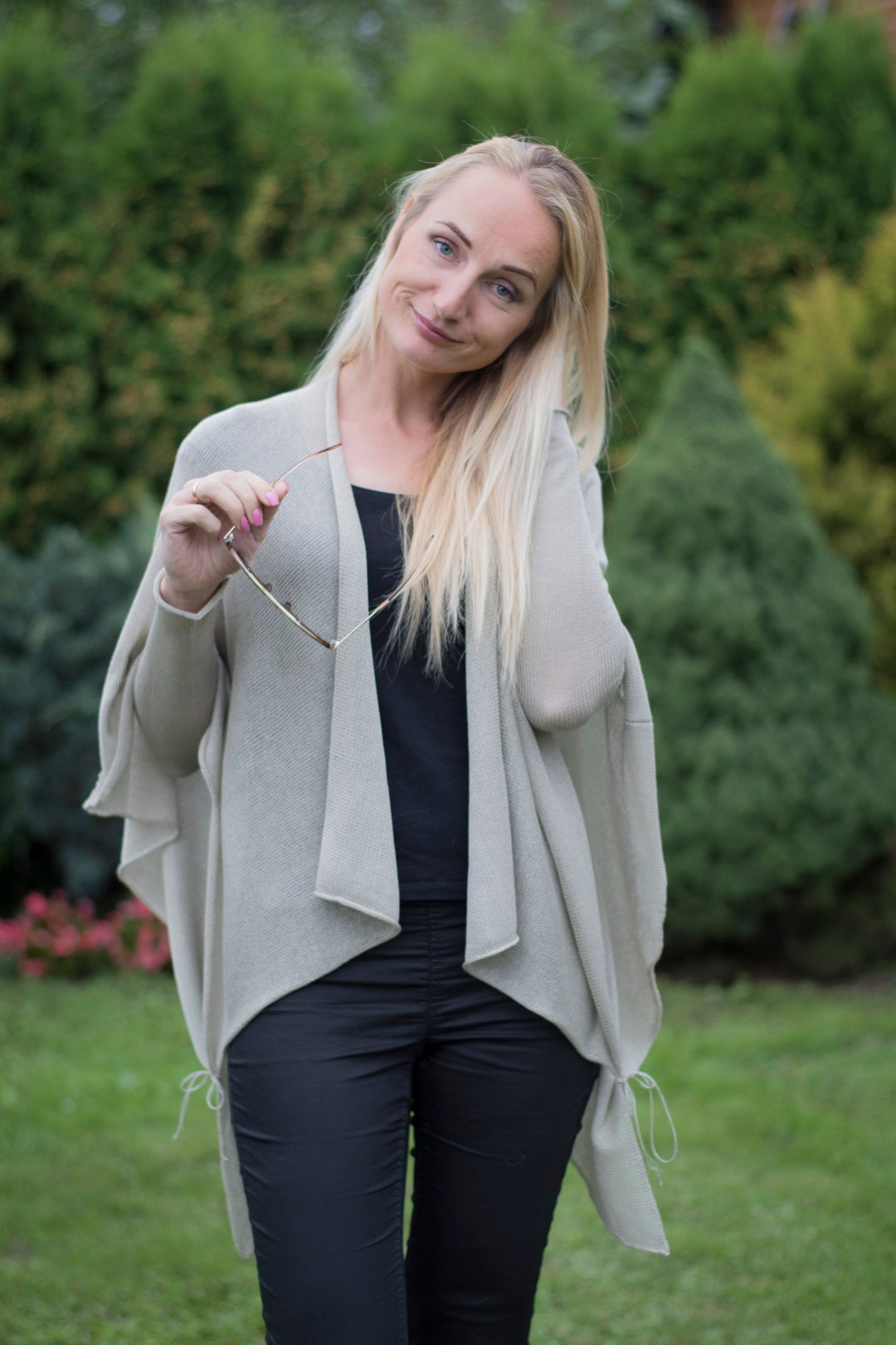 Open Front Poncho Oversize Wool Cotton Capes Knitted Coat Ivory Color ...