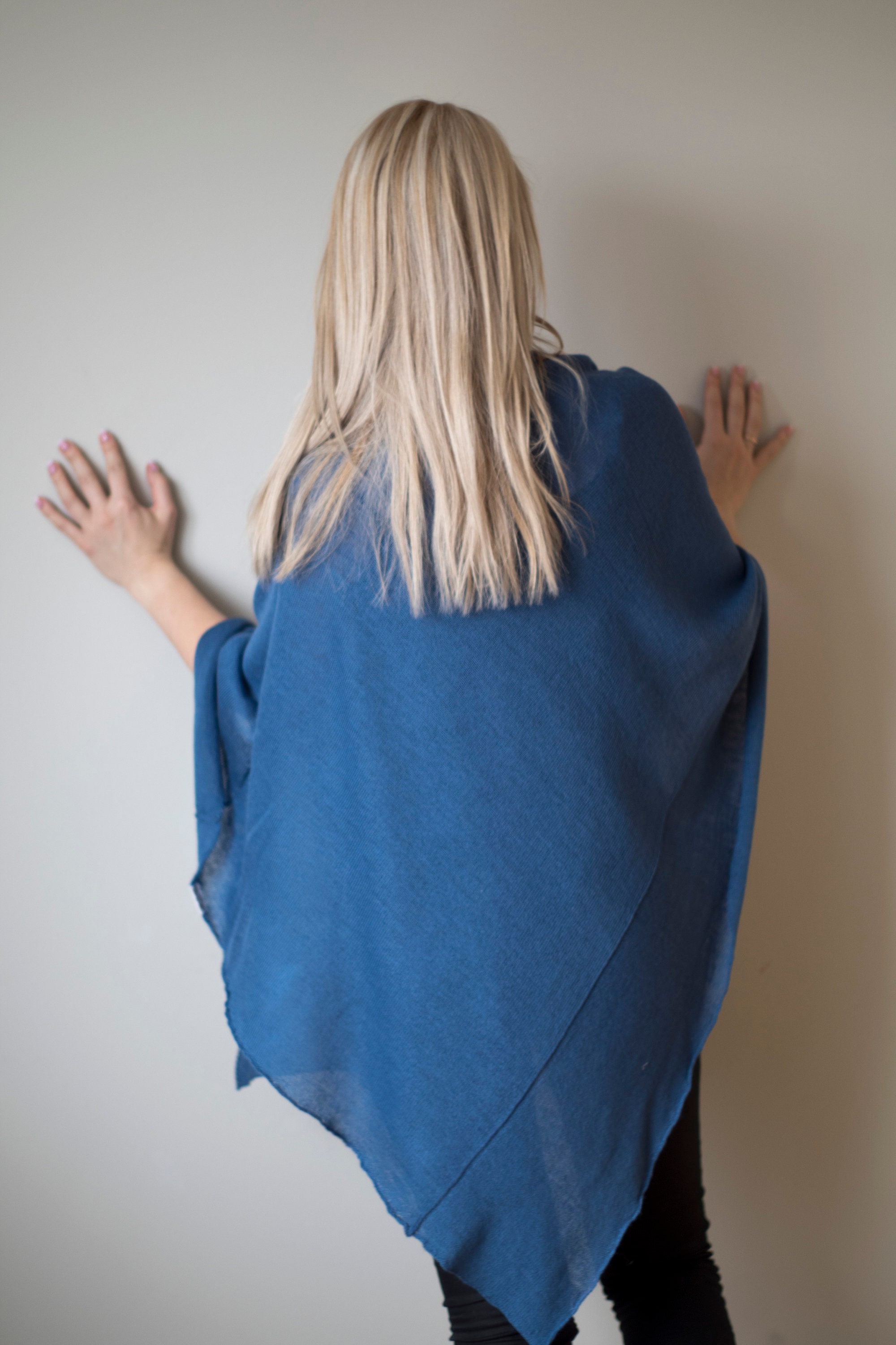 Wool Poncho, Blue Poncho, Denim Blue Coat, Women's Coat, Women's Poncho ...